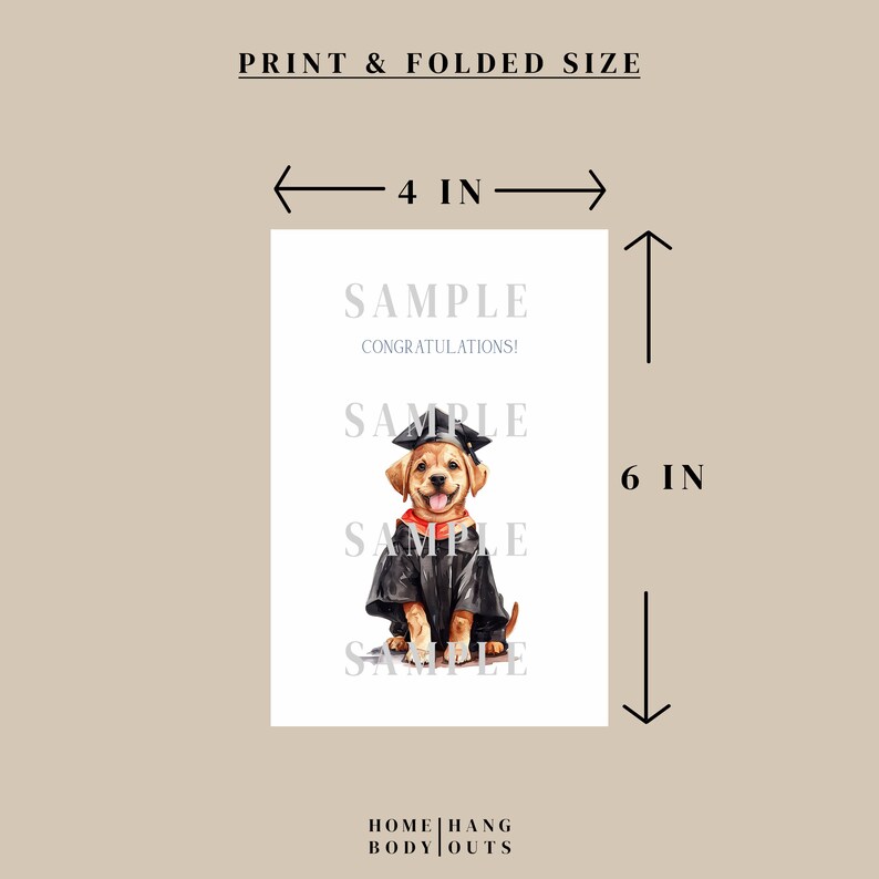 Printable Graduation Card Cute Dog Illustration Digital Download ...