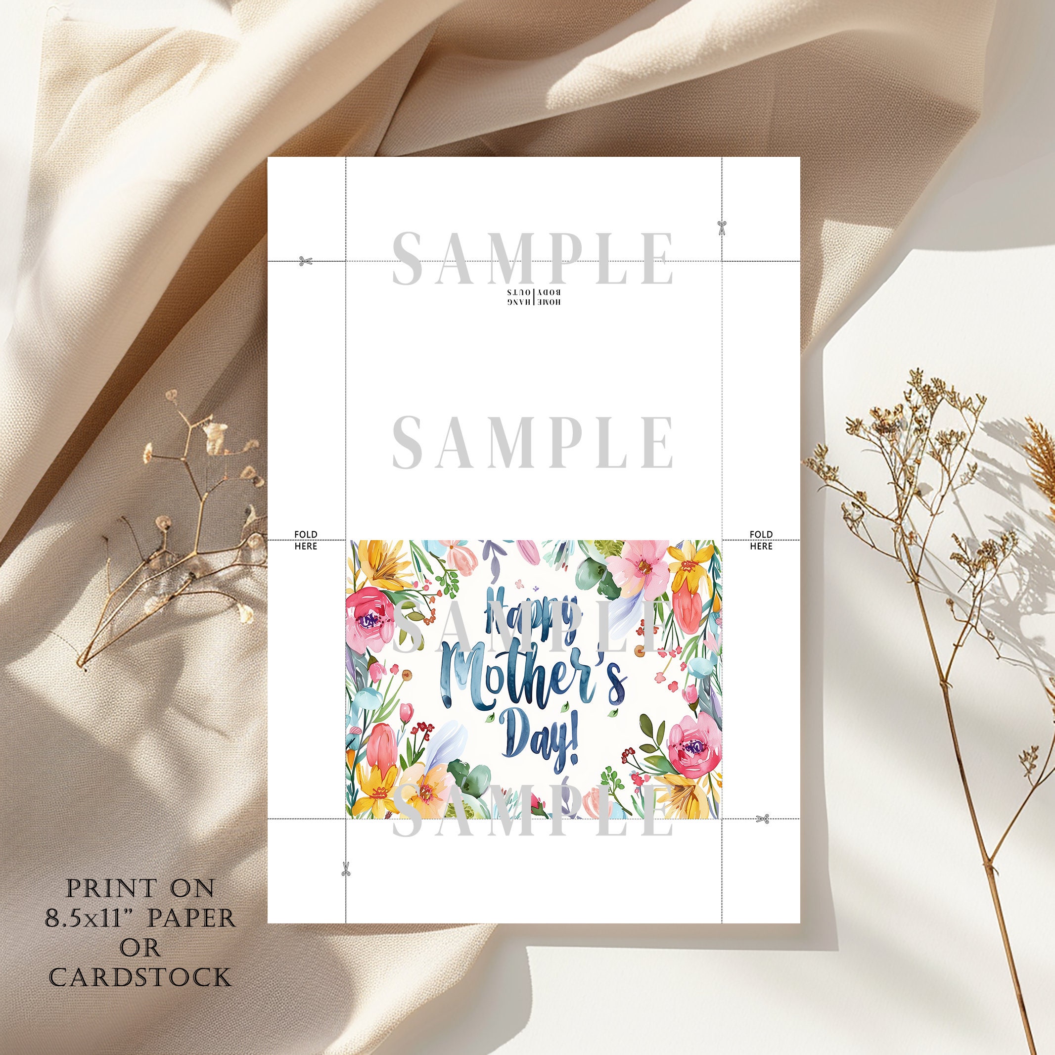 Printable Mothers Day Card, Floral Watercolor Mothers Day Card, Digital ...