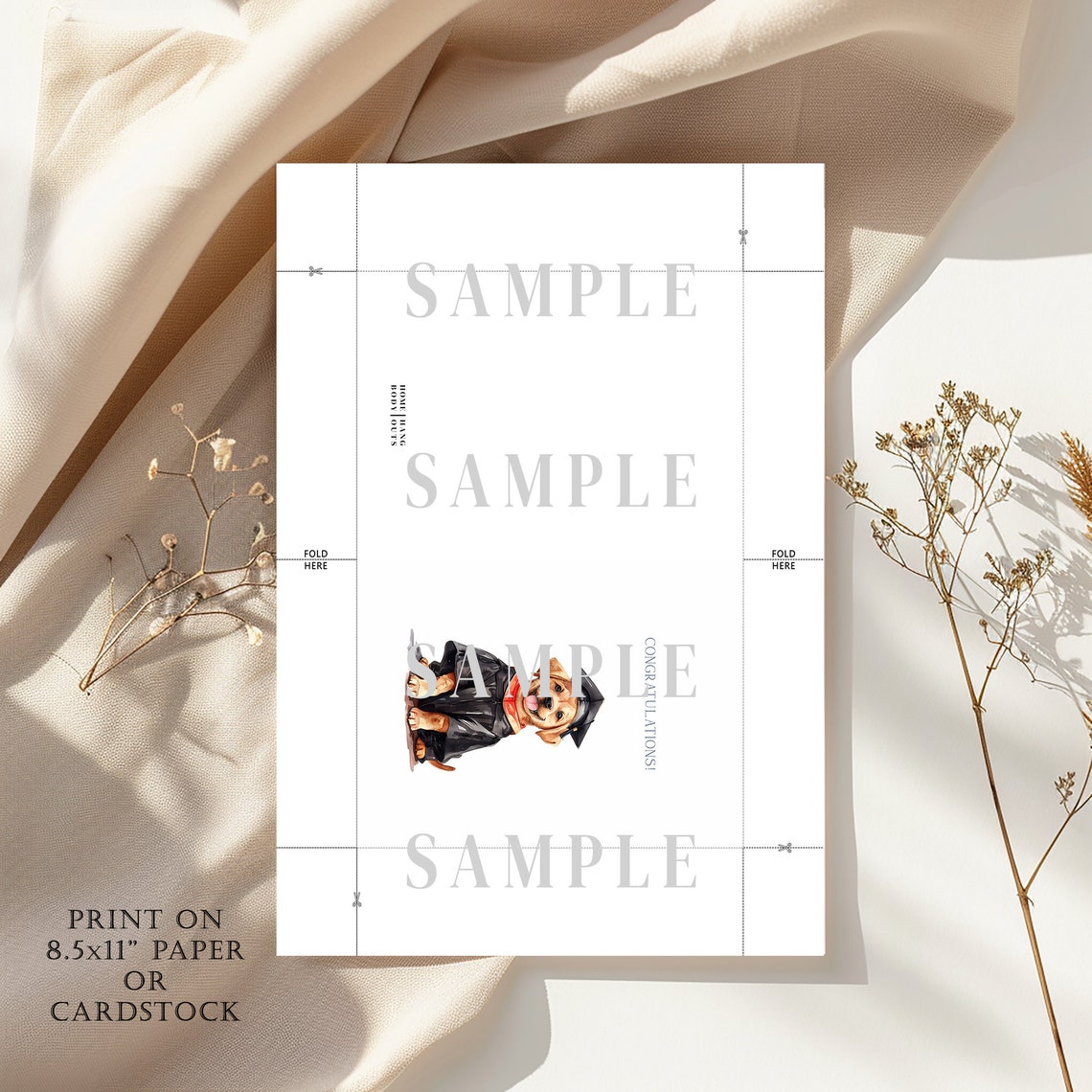 Printable Graduation Card Cute Dog Illustration Digital Download ...