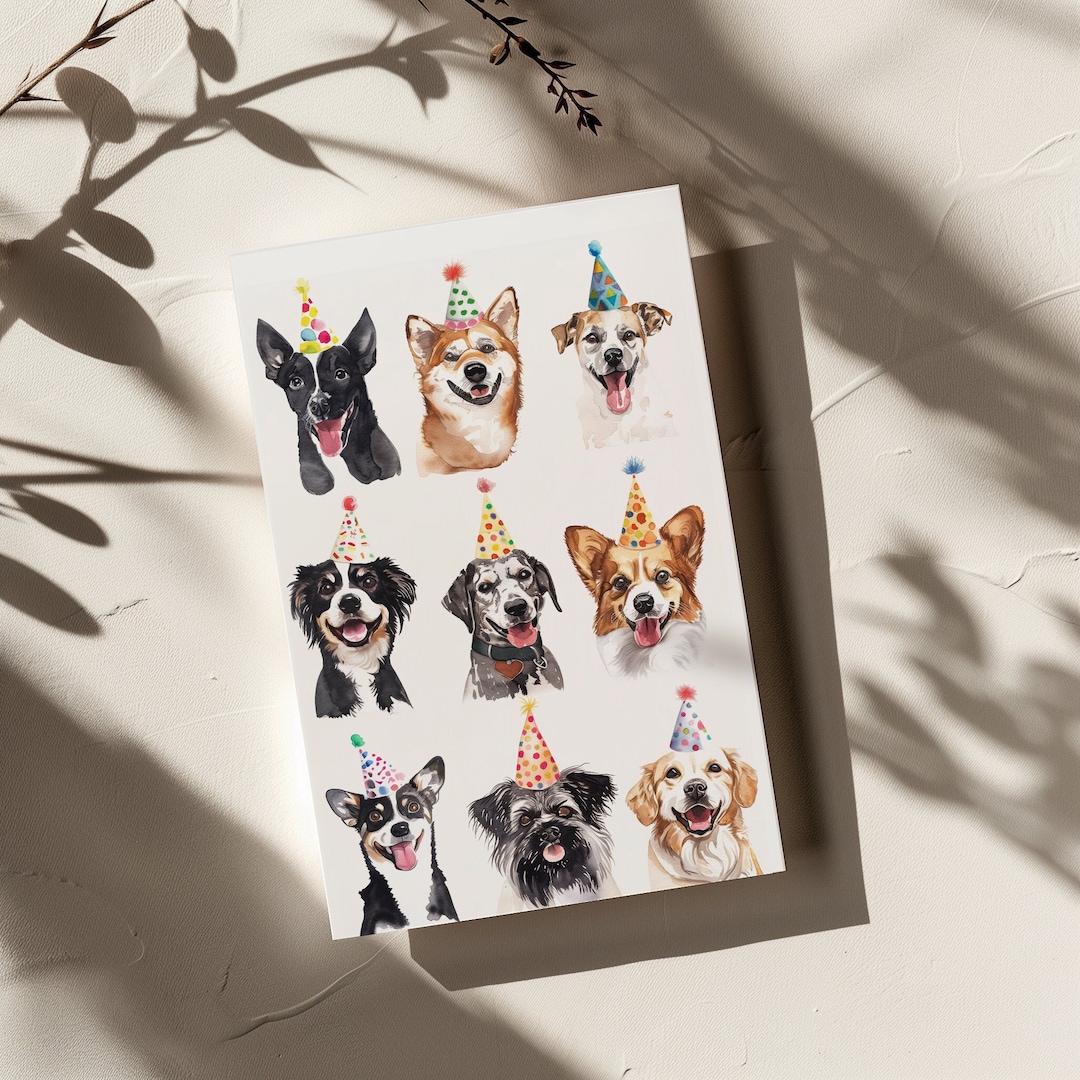 Printable Birthday Card | Cute Dog Art Card | Digital Download ...