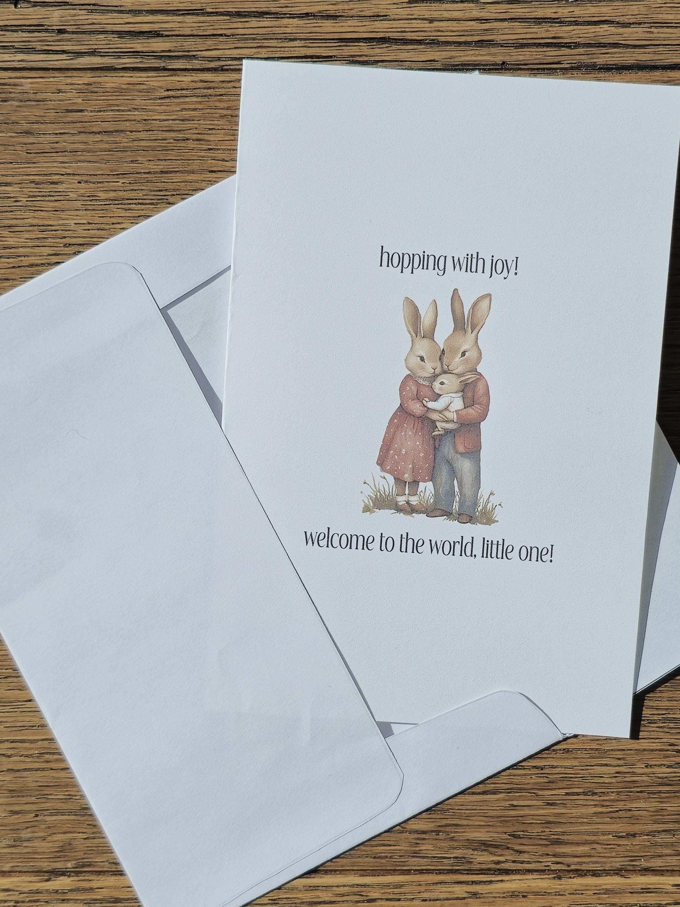 Printable Newborn Card| Cute Bunny Family Baby Card| Digital Download ...