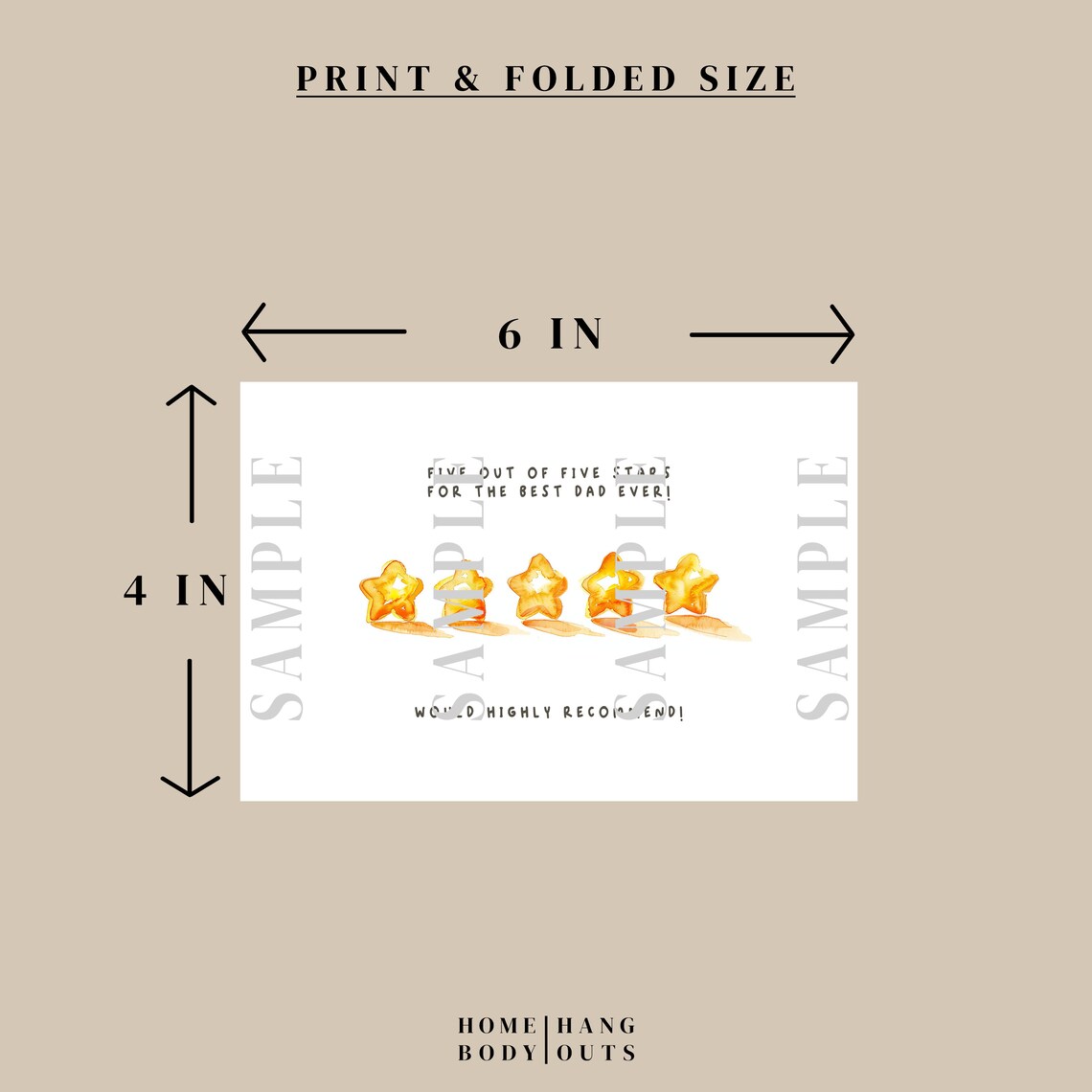 Printable Fathers Day Card, 5 Star Watercolor Fathers Day Card, Digital ...