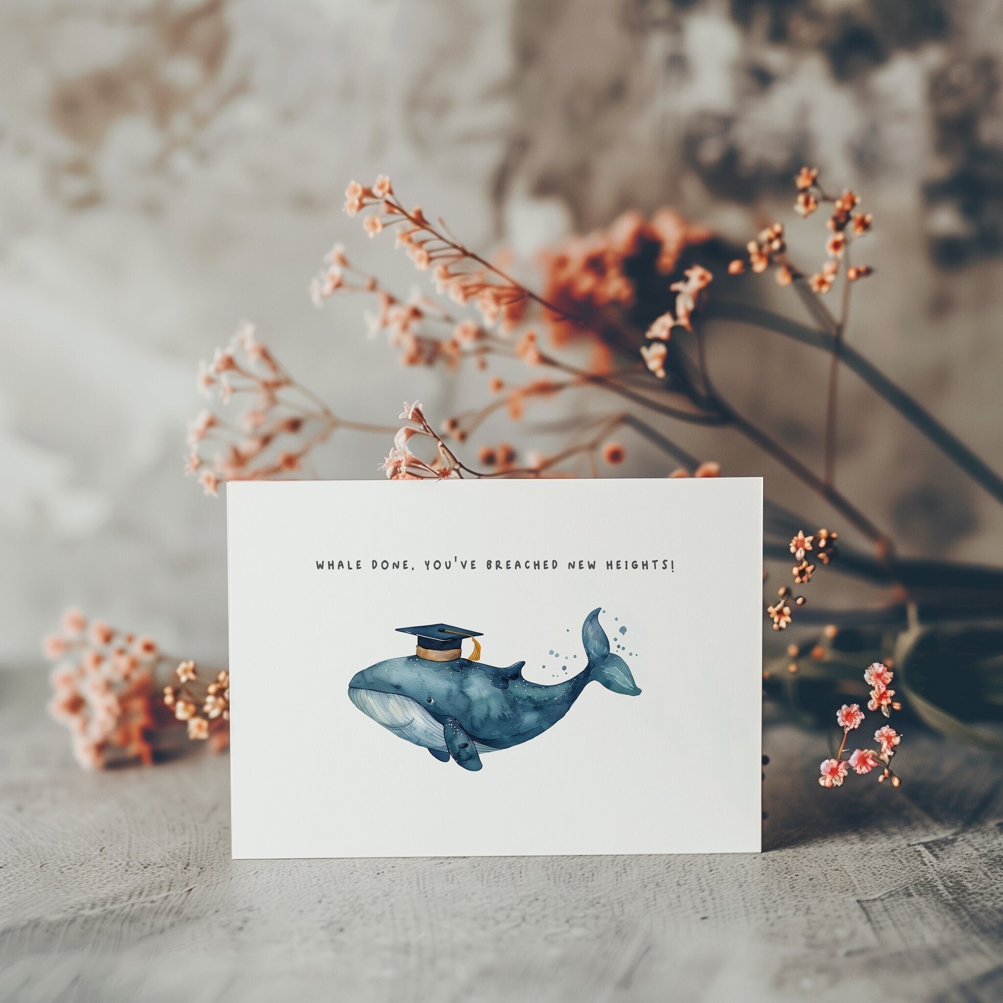 Printable Graduation Card, Whale Watercolor Card, Digital Download ...