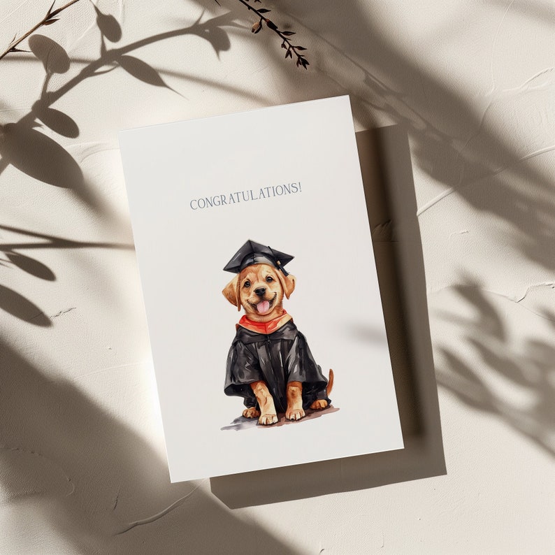Printable Graduation Card Cute Dog Illustration Digital Download ...