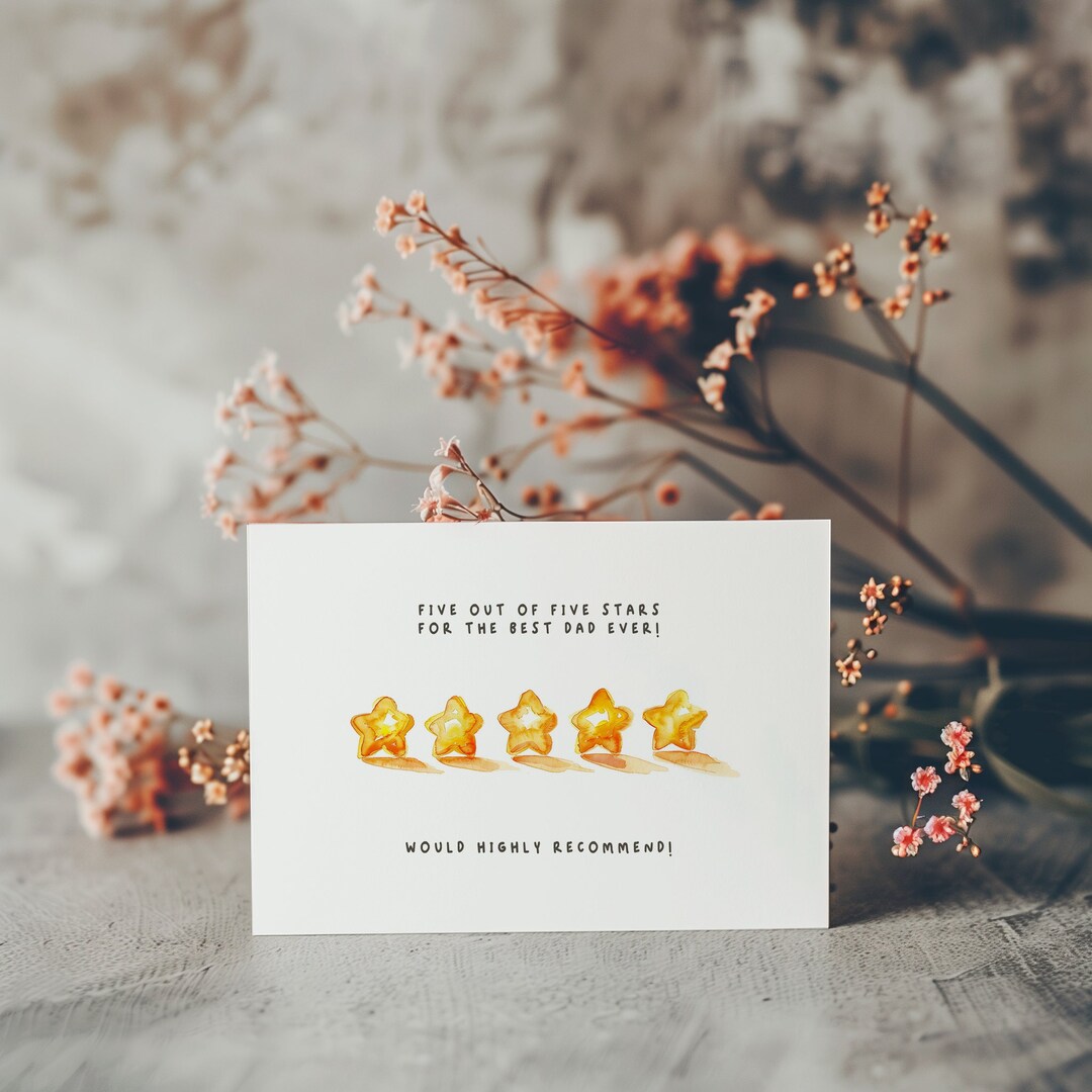 Printable Fathers Day Card, 5 Star Watercolor Fathers Day Card, Digital ...