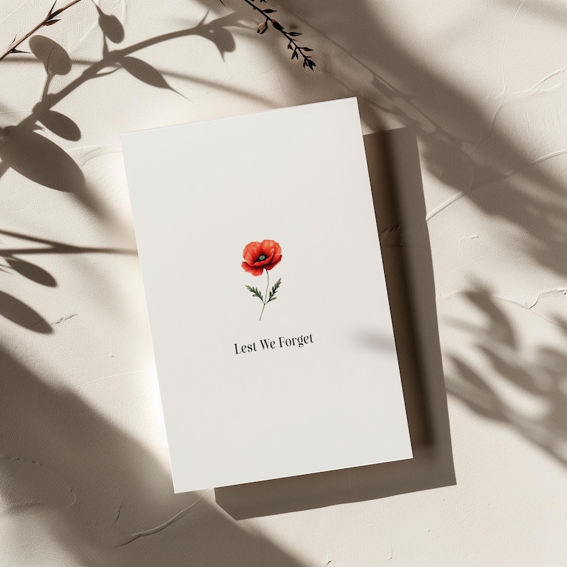 Printable Remembrance Day Card | Poppy Floral Card| Lest We Forget ...