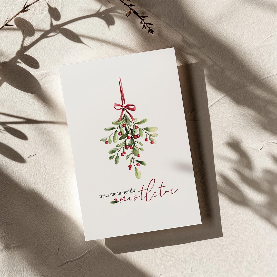 Printable Meet Me Under the Mistletoe Christmas Card | Digital Download ...