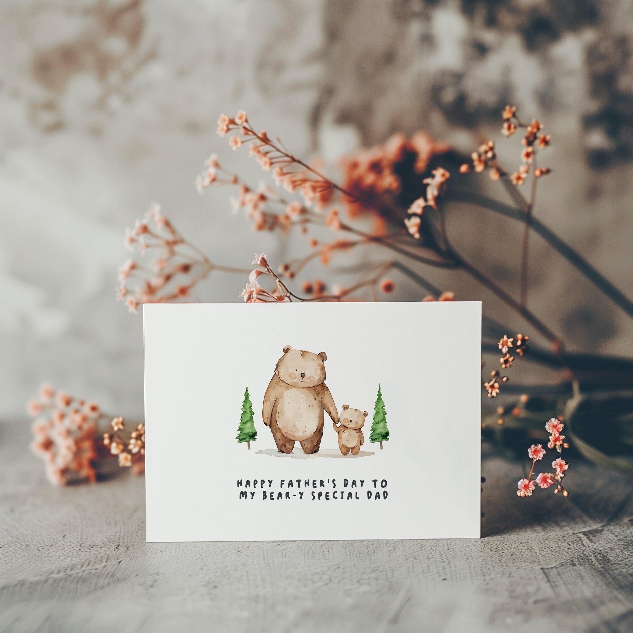 Printable Fathers Day Card, Bear Watercolor Fathers Day Card, Digital ...