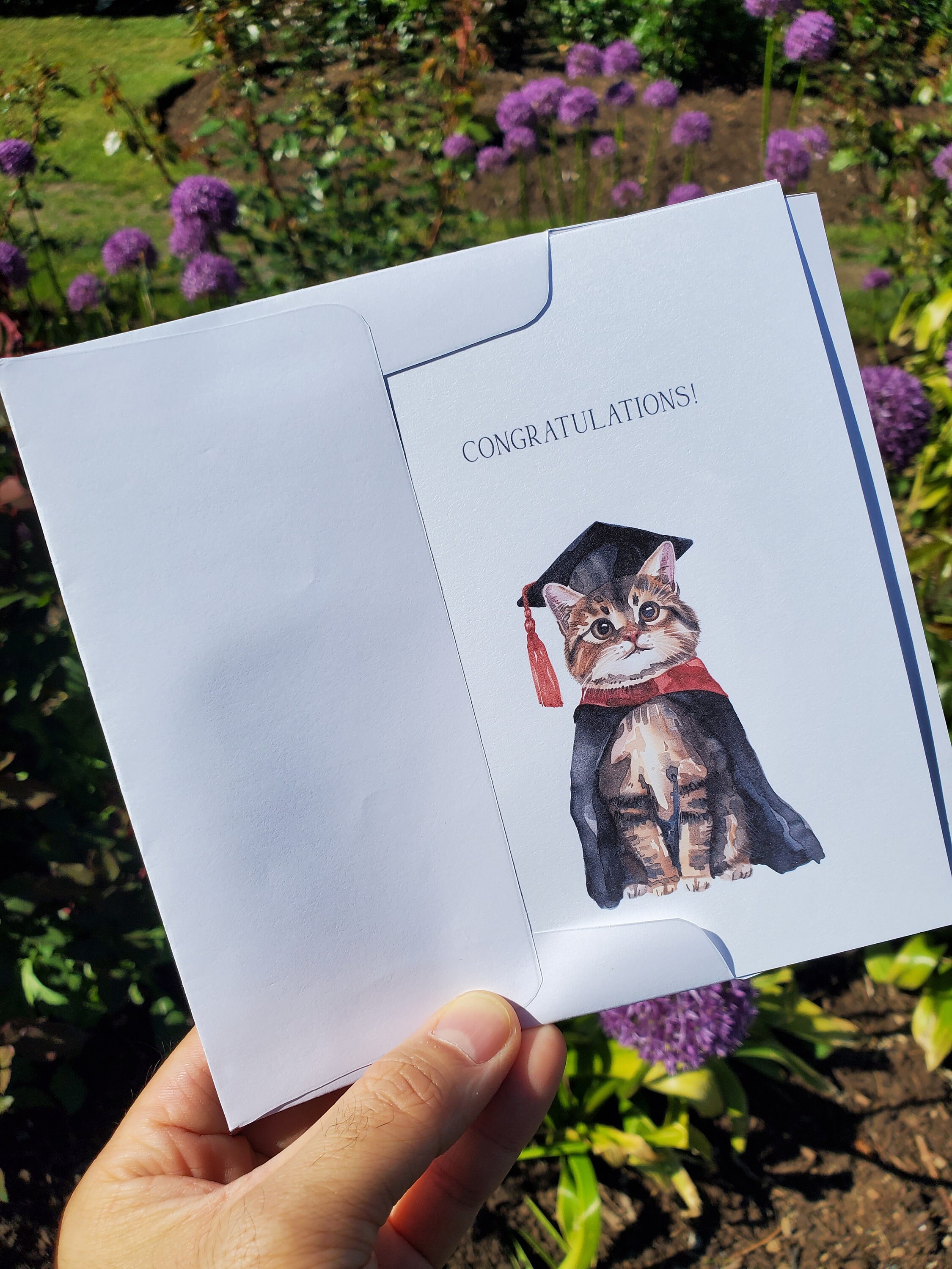 Printable Graduation Card, Cute Cat Watercolor Card, Digital Download ...
