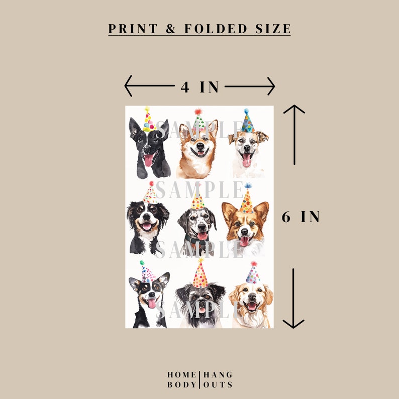 Printable Birthday Card | Cute Dog Art Card | Digital Download ...