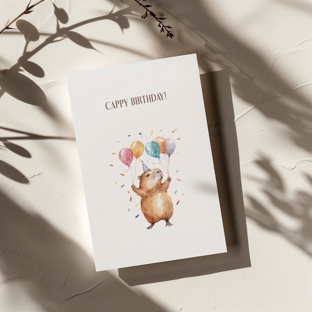 Printable Birthday Card, Cute Capybara Watercolor Card, Digital ...