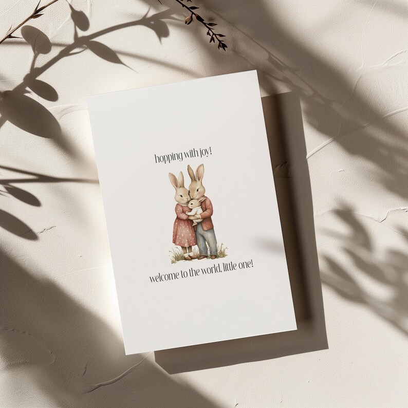 Printable Newborn Card| Cute Bunny Family Baby Card| Digital Download ...