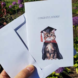 Printable Graduation Card, Cute Cat Watercolor Card, Digital Download ...