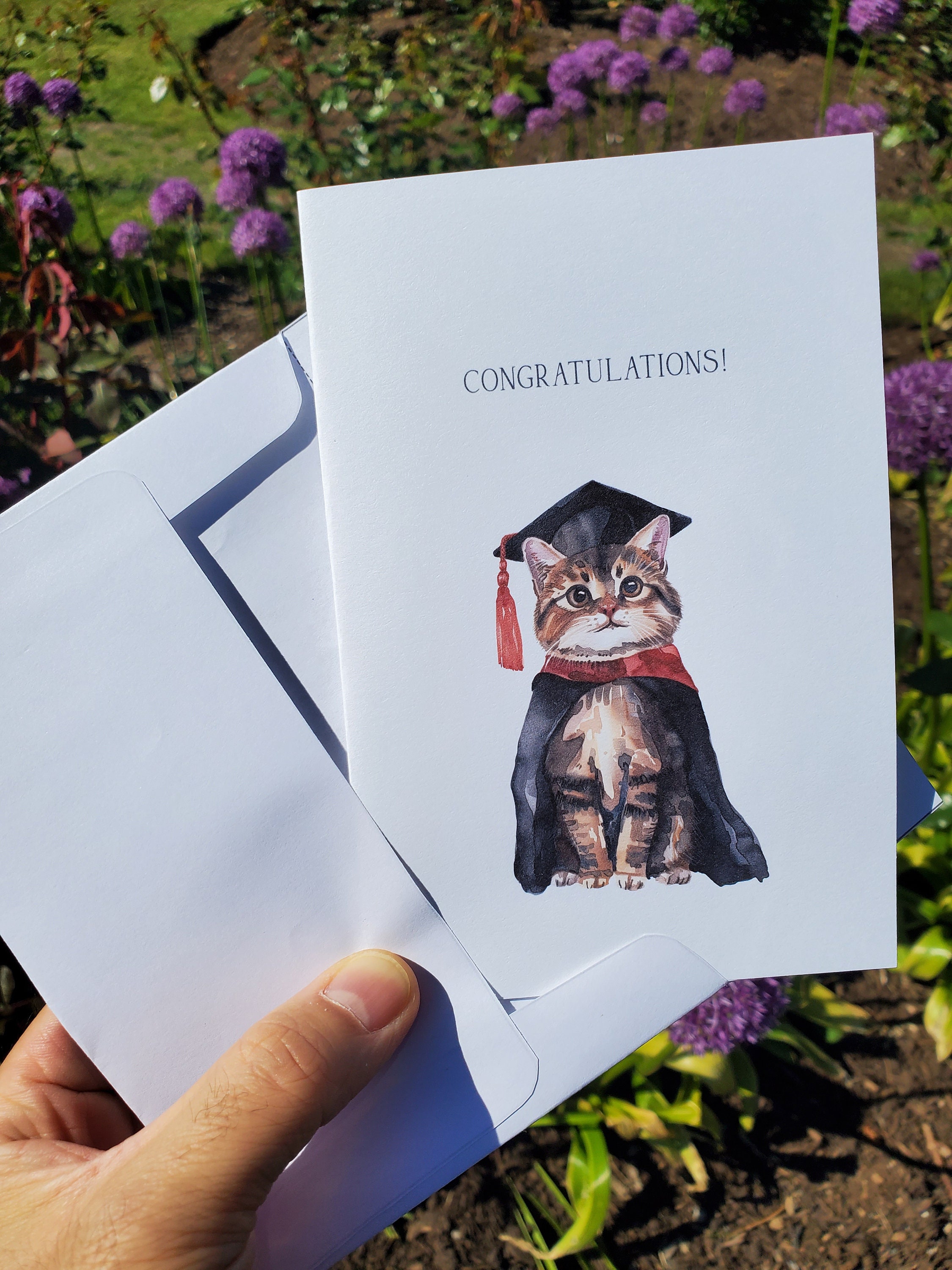 Printable Graduation Card, Cute Cat Watercolor Card, Digital Download ...