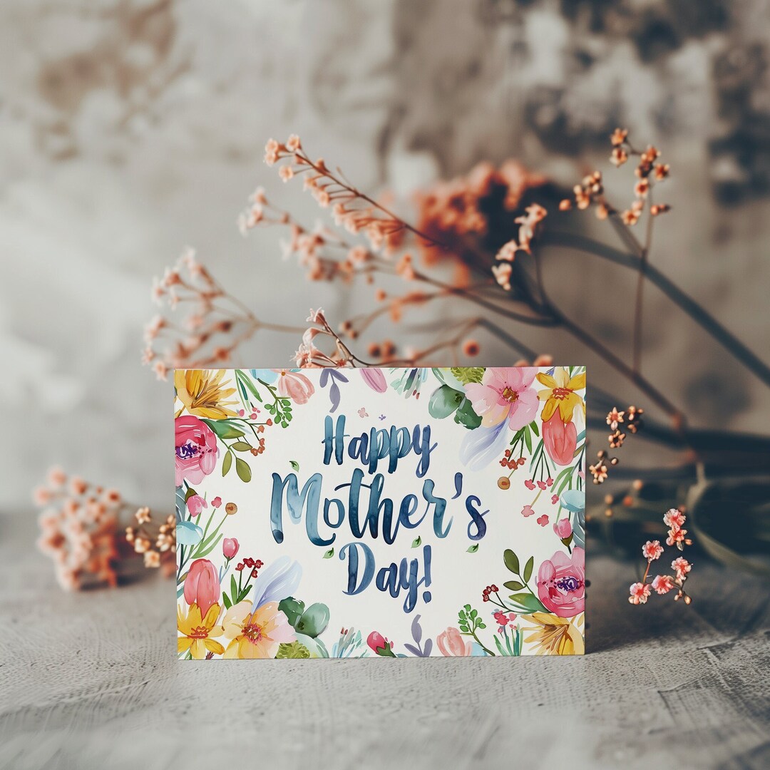 Printable Mothers Day Card, Floral Watercolor Mothers Day Card, Digital ...