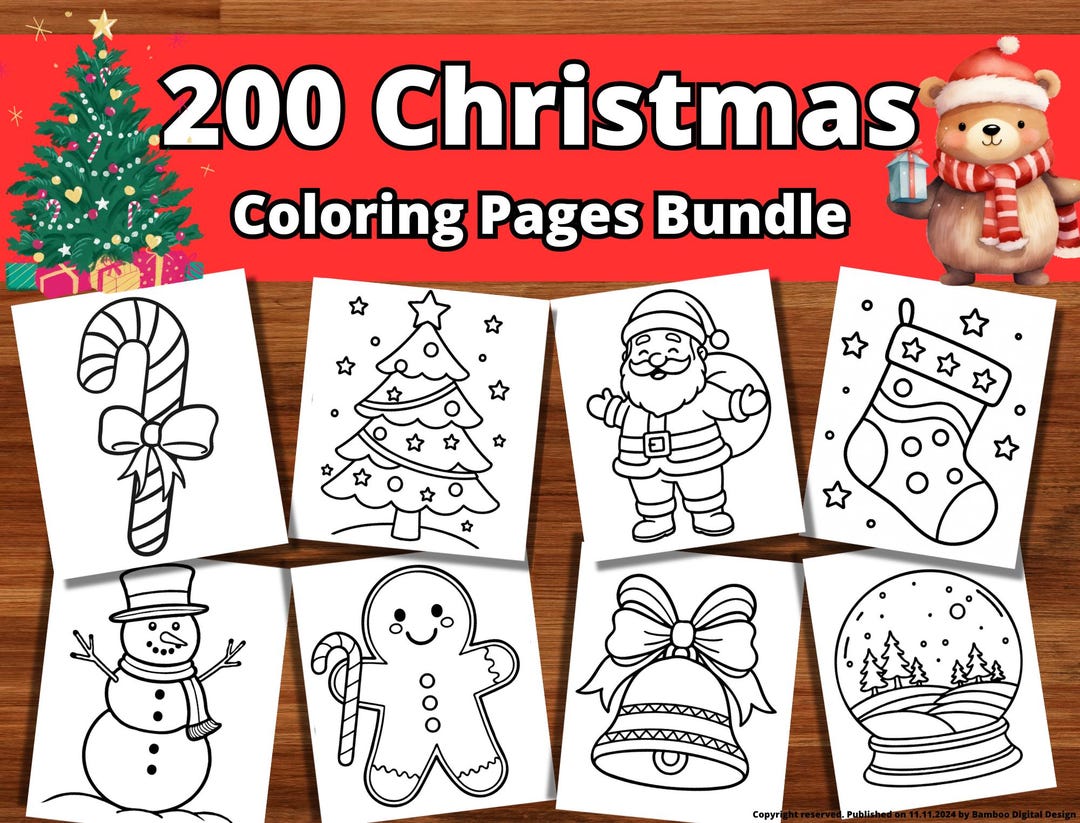 200 Christmas Coloring Pages Bundle: Festive Activity Book for Kids ...