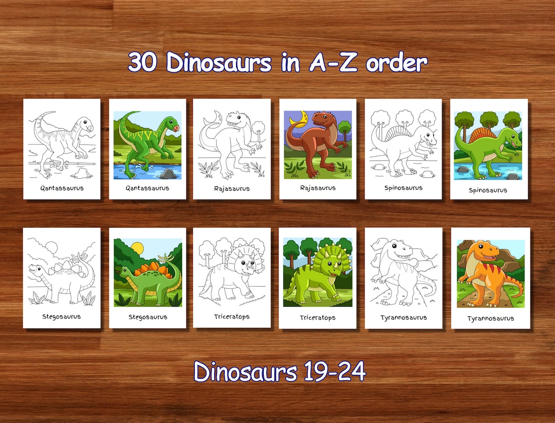 30 Dinosaur Coloring Pages and Colored Pages for Kids Toddlers ...