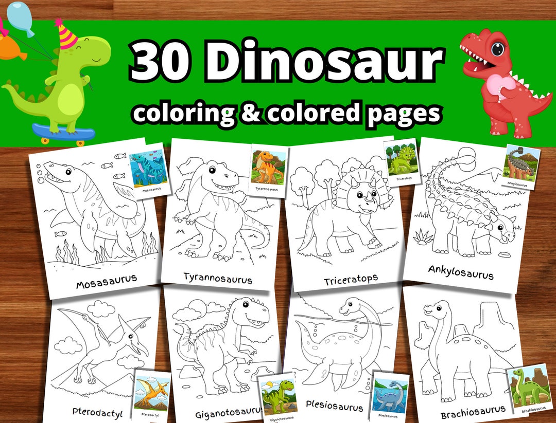 30 Dinosaur Coloring Pages and Colored Pages | for Kids Toddlers ...