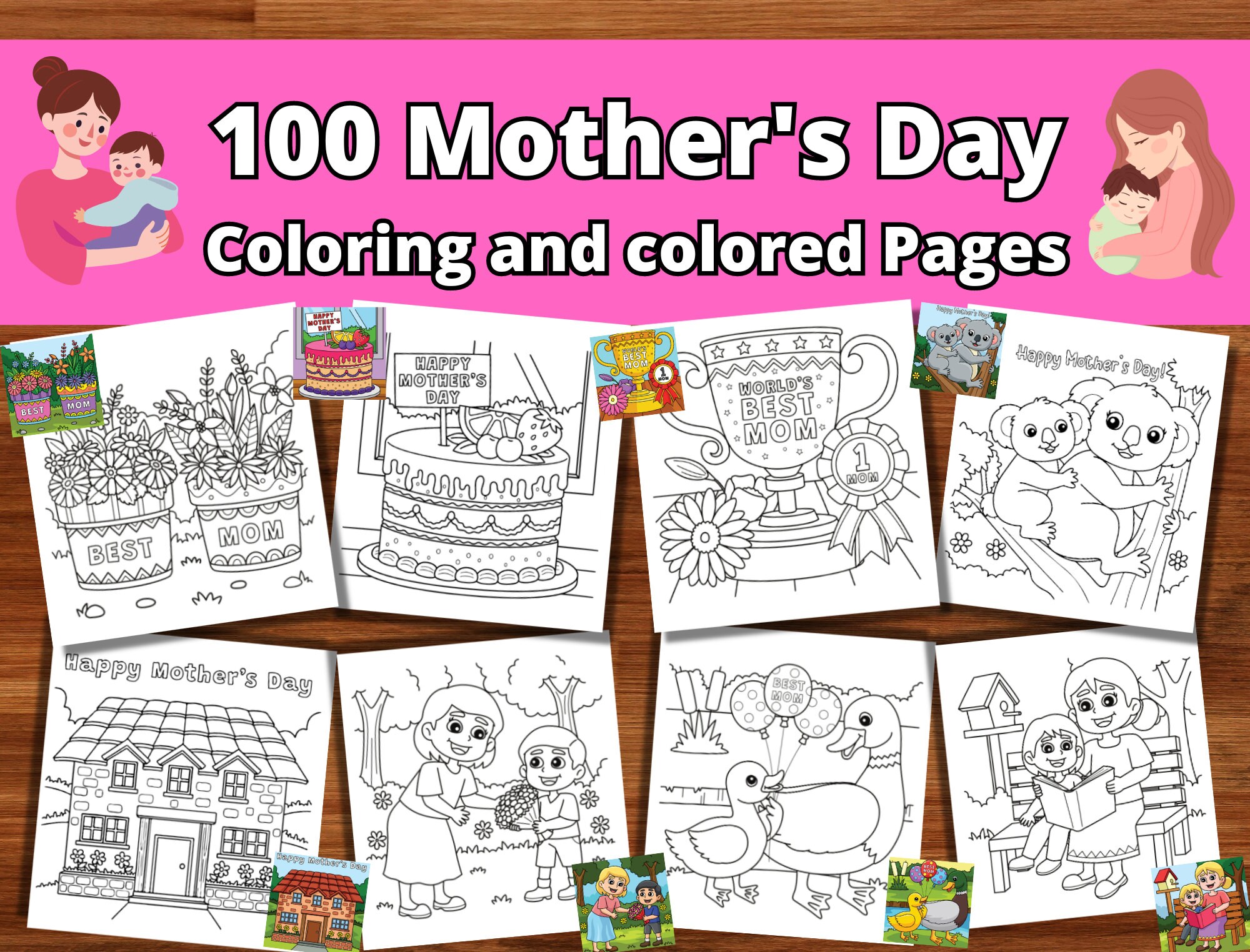 100 Mothers Day Coloring Pages and Colored Pages for Kids Toddlers ...