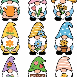 Spring Gnomes SVG Bundle | 9 Cute Spring Gnome Clipart Files | PNG, DXF ...