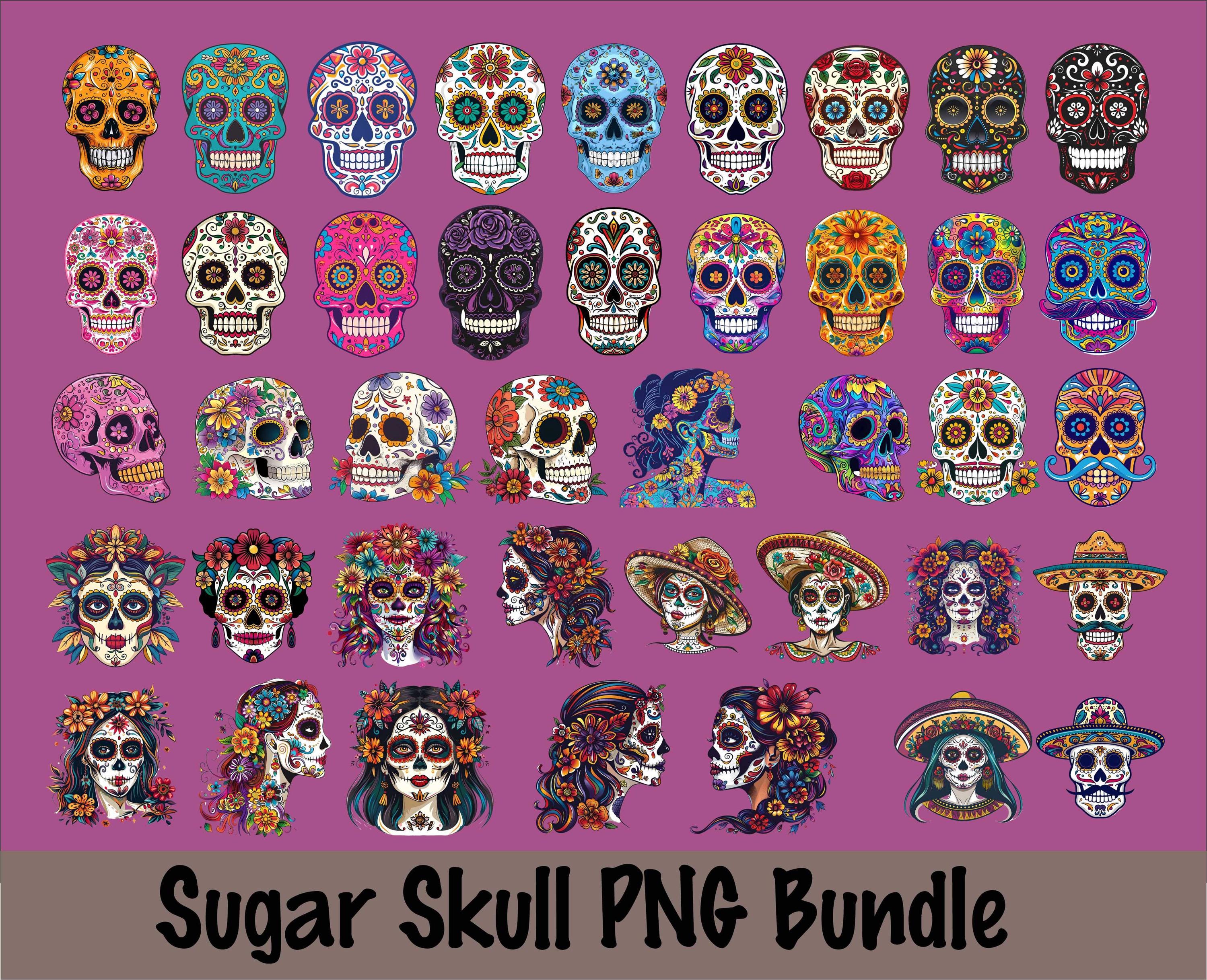 40 Designs Mexican Sugar Skull Clipart PNG Bundle - Dia De Los Muertos ...