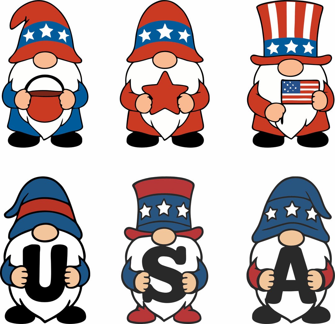 Patriotic USA Gnome SVG Bundle | 6 Designs | PNG, Dxf, Eps, Jpeg ...