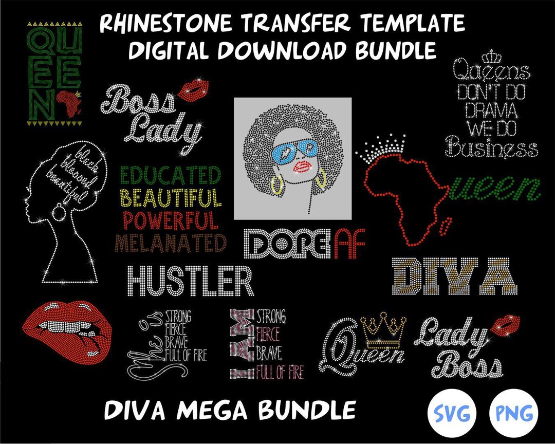 Diva Rhinestone Template MEGA Bundle SVG Download, SS10, Digital ...