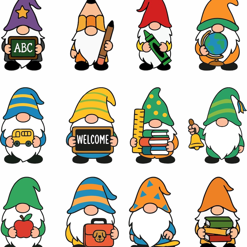 School Gnome Clipart - Etsy