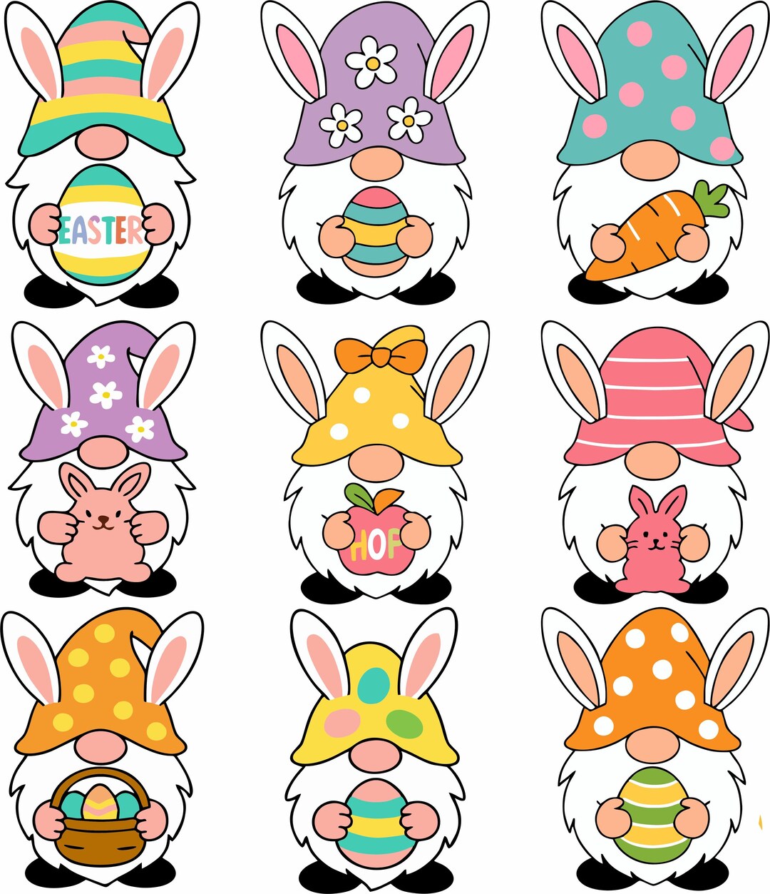 Easter Gnome SVG Bundle | 9 Cute Bunny Gnomes | Spring Gnome PNG DXF ...