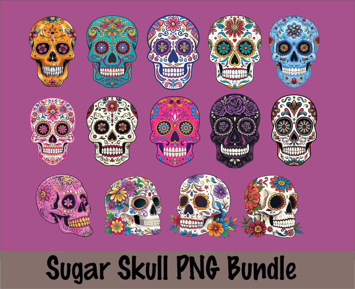 40 Designs Mexican Sugar Skull Clipart PNG Bundle - Dia De Los Muertos ...