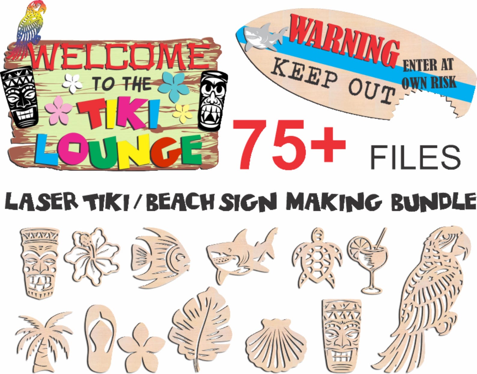 Tropical Tiki Bar Beach Sign SVG Bundle 75 Laser Cut Designs Characters ...
