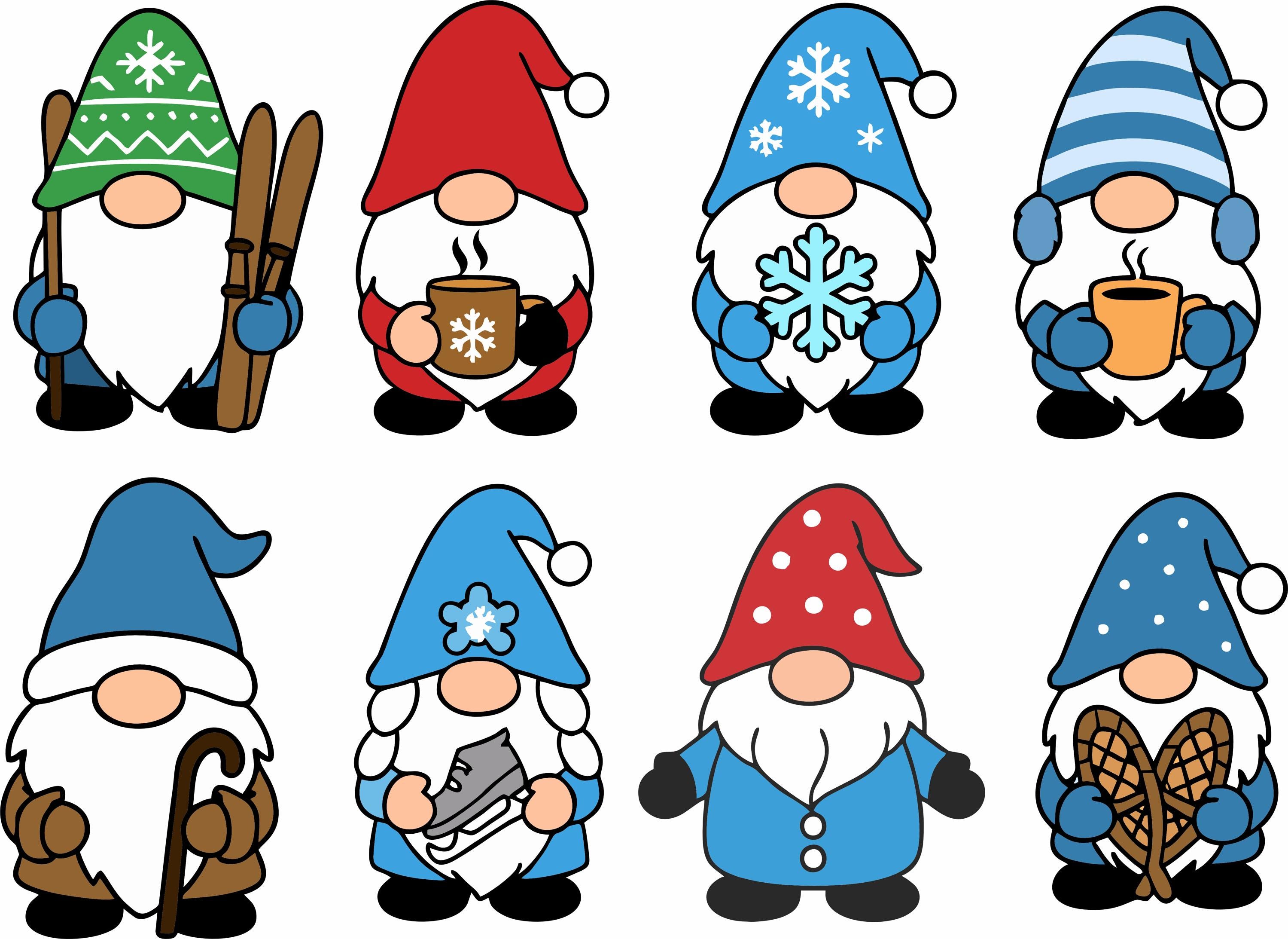 Winter Gnome Clipart Bundle | 8 Cute Gnome Designs | PNG DXF Eps Jpeg ...