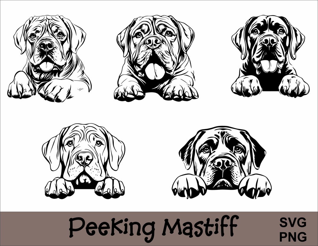 Peeking Mastiff SVG and PNG Bundle Peeking Paws, Dog Breed K-9 Animal ...