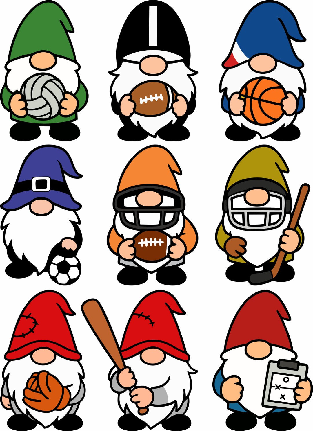 Sports Gnome Bundle SVG PNG DXF Eps Jpeg | Football Soccer Baseball ...