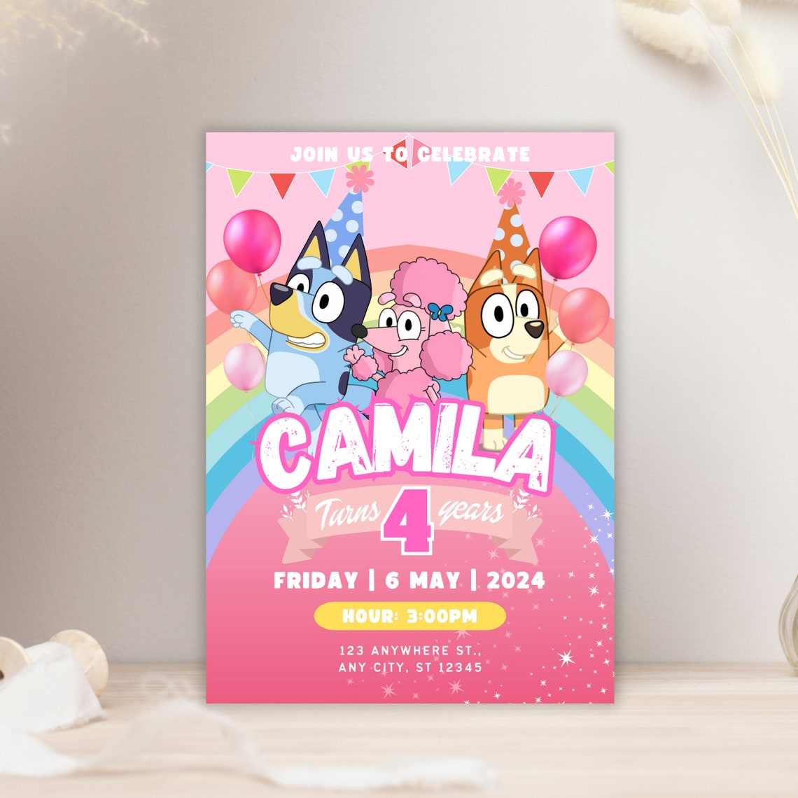 Bluey Birthday Invitation, Bluey Girl Invitation, Bluey Girl Digital ...