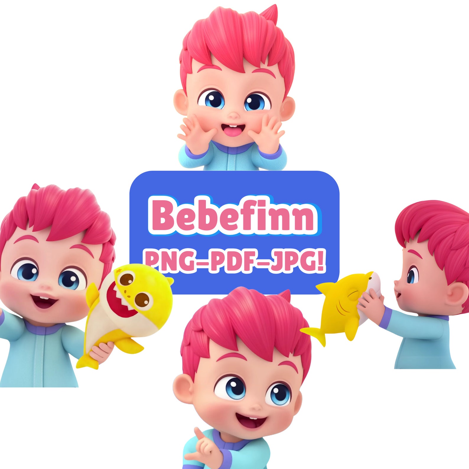 Bebefinn 8 Pack PNG, JPG, PDF Images, High Quality Baby Shark Nursery ...