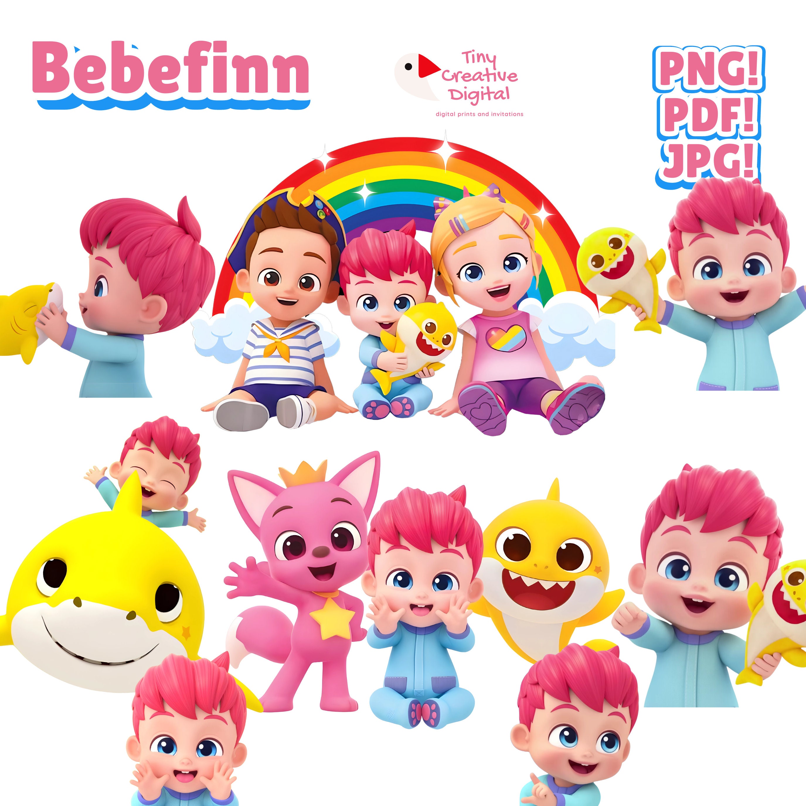 Bebefinn 8 Pack PNG, JPG, PDF Images, High Quality Baby Shark Nursery ...