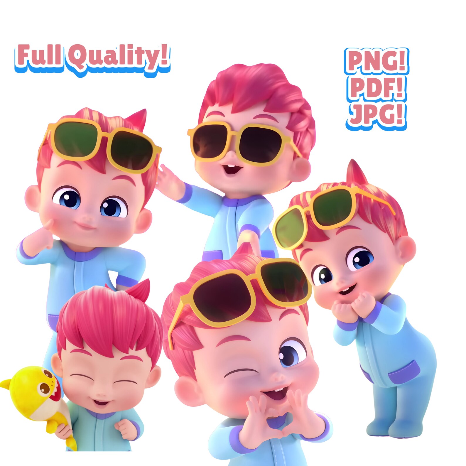 Bebefinn 5 Pack PNG, JPG, PDF Images, High Quality Baby Shark Nursery ...