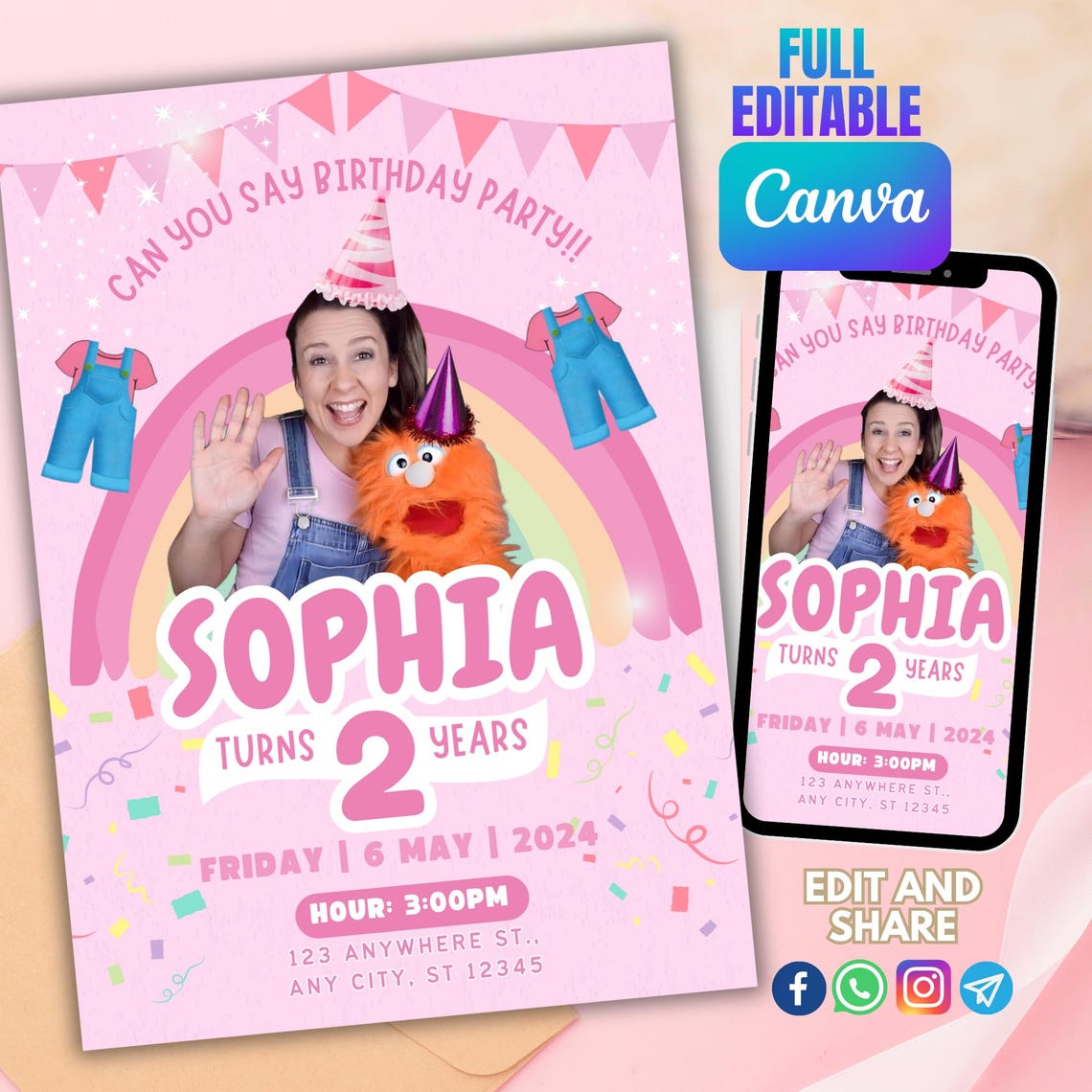 Ms Rachel Invitation Canva, Ms Rachel Invitation, Birthday Invitation ...