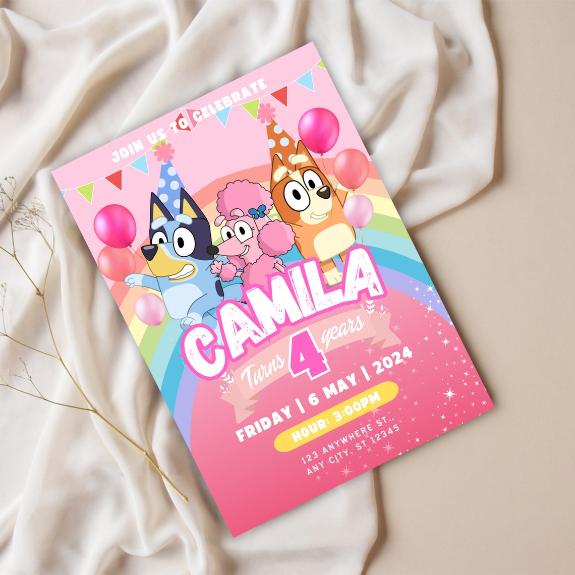 Bluey Birthday Invitation, Bluey Girl Invitation, Bluey Girl Digital ...