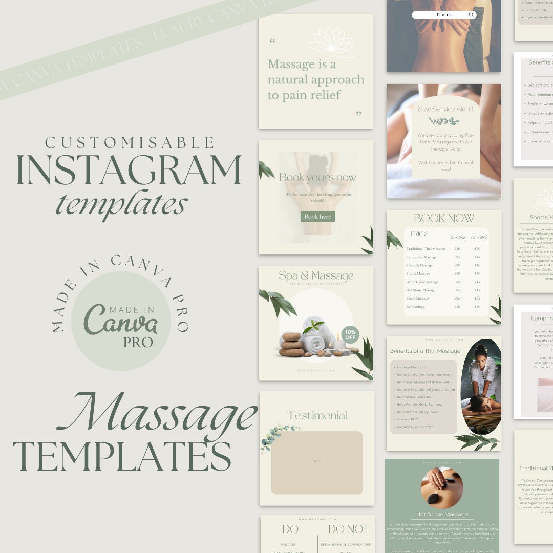 Massage Therapist Instagram Templates | Massage Canva Bundle | Editable ...