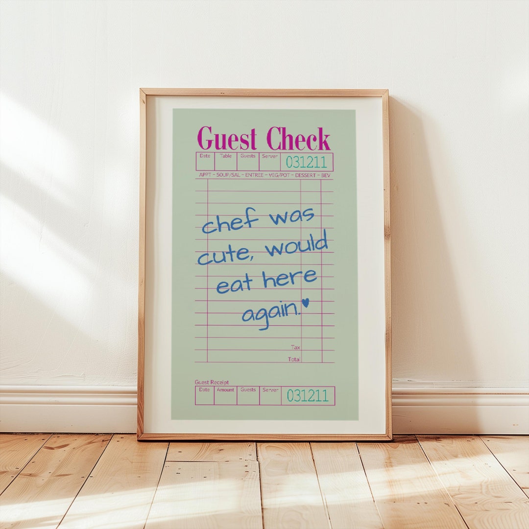 Guest Check Print Funny Chef Poster, Foodie Art Bar Cart Print ...