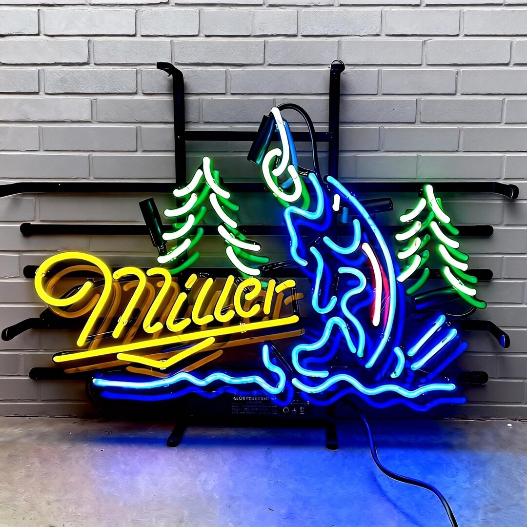 Fishing Beer Neon Sign Lite Style Bar Wall Decor Cabin Man Cave Neon ...