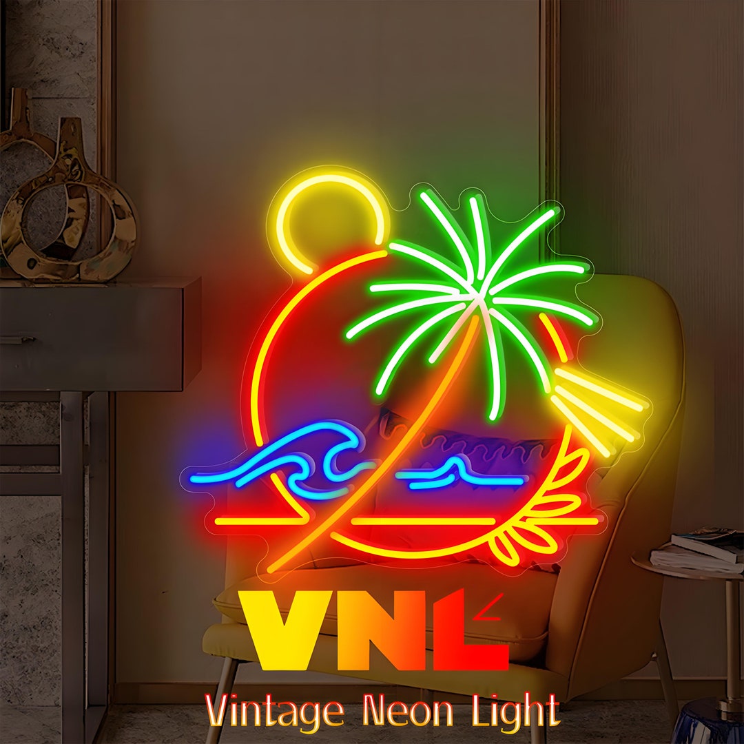 Palm Tree Handmade Led Neon Sign Lights Acrylic Wave Wall Art For Home