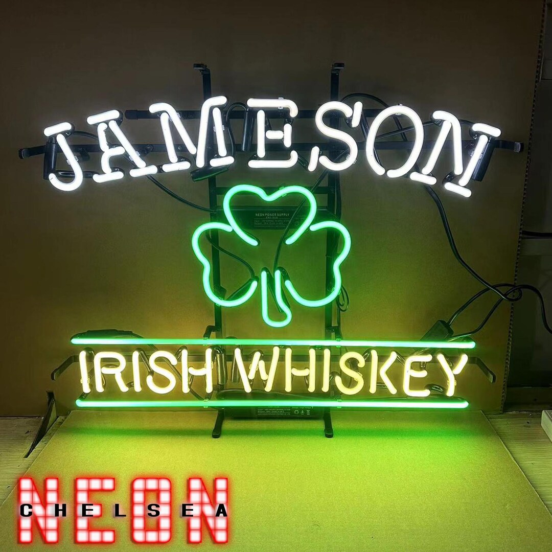 Jameson Irish Whiskey Neon Handmade Real Glass Neon Sign Home Bar Decor ...