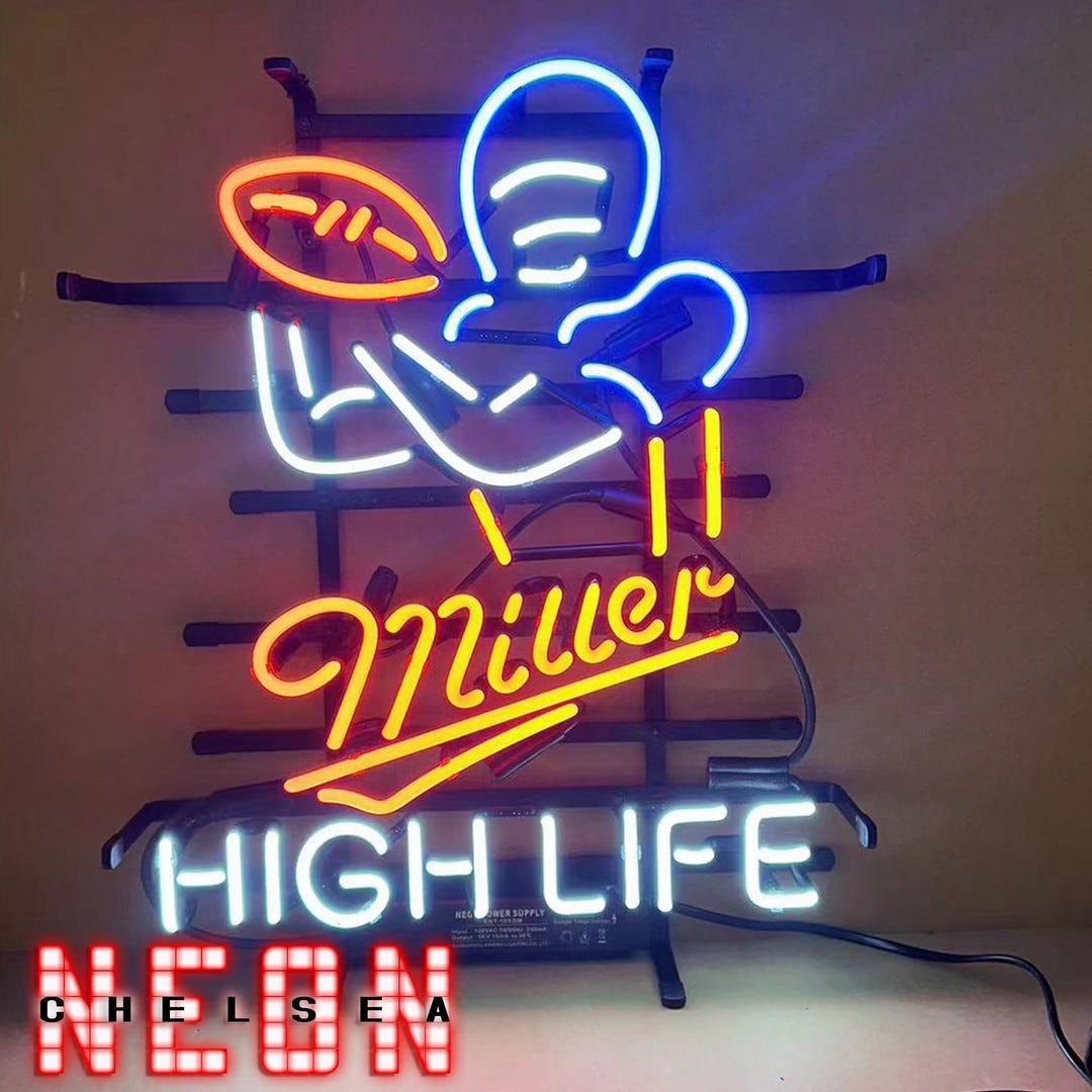 Miller High Life Real Glass Neon Sign Custom Vintage Beer Bar Decor ...