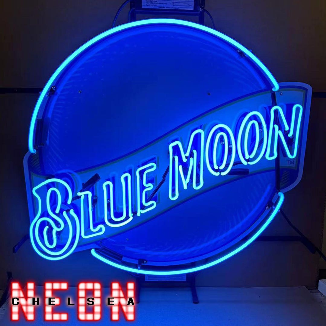 Blue Moon Neon Sign Handmade Real Glass Neon Sign Lights Living Room ...