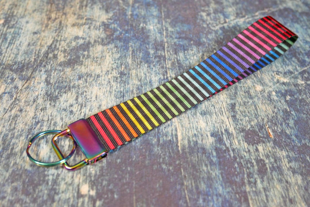 Rainbow Stripe Seatbelt Webbing Key Fob /keychain / Wrist Lanyard - Etsy