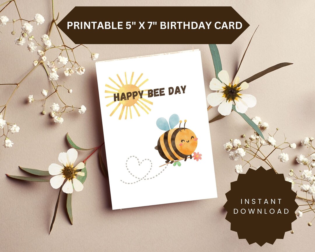 Happy Bee Day Birthday Card Digital Download Printable Card - Etsy