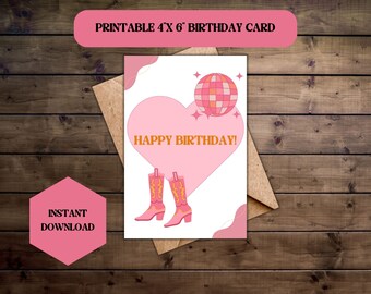 Cowgirl Disco Birthday Card - Etsy